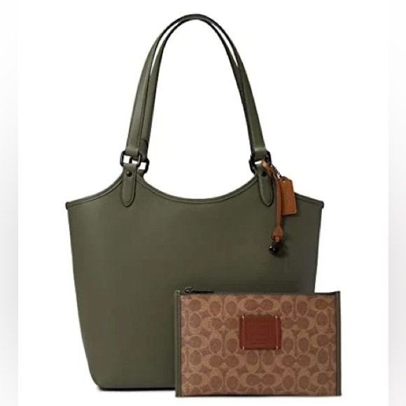 Coach | Bags | Coach Pebble Leather Day Tote W Signature Pouch Army ...